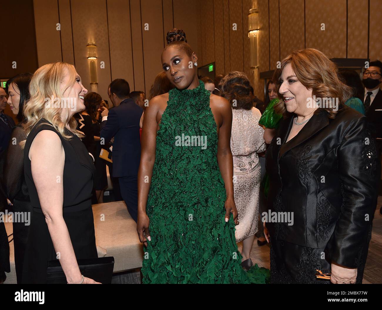 Susan Sprung, from left, Issa Rae, and Gail Berman appear backstage at ...