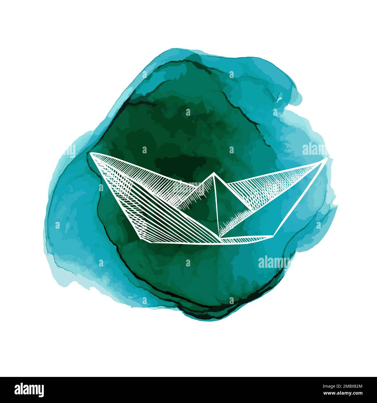 The object is a paper boat on a watercolor blot. Vector illustration ...