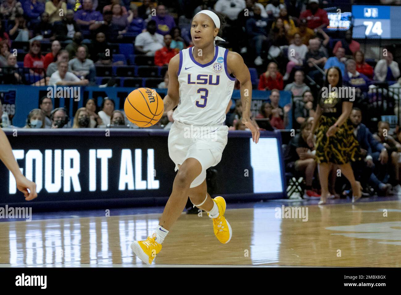 LSU guard Khayla Pointer (3) dribbles during a women's college ...