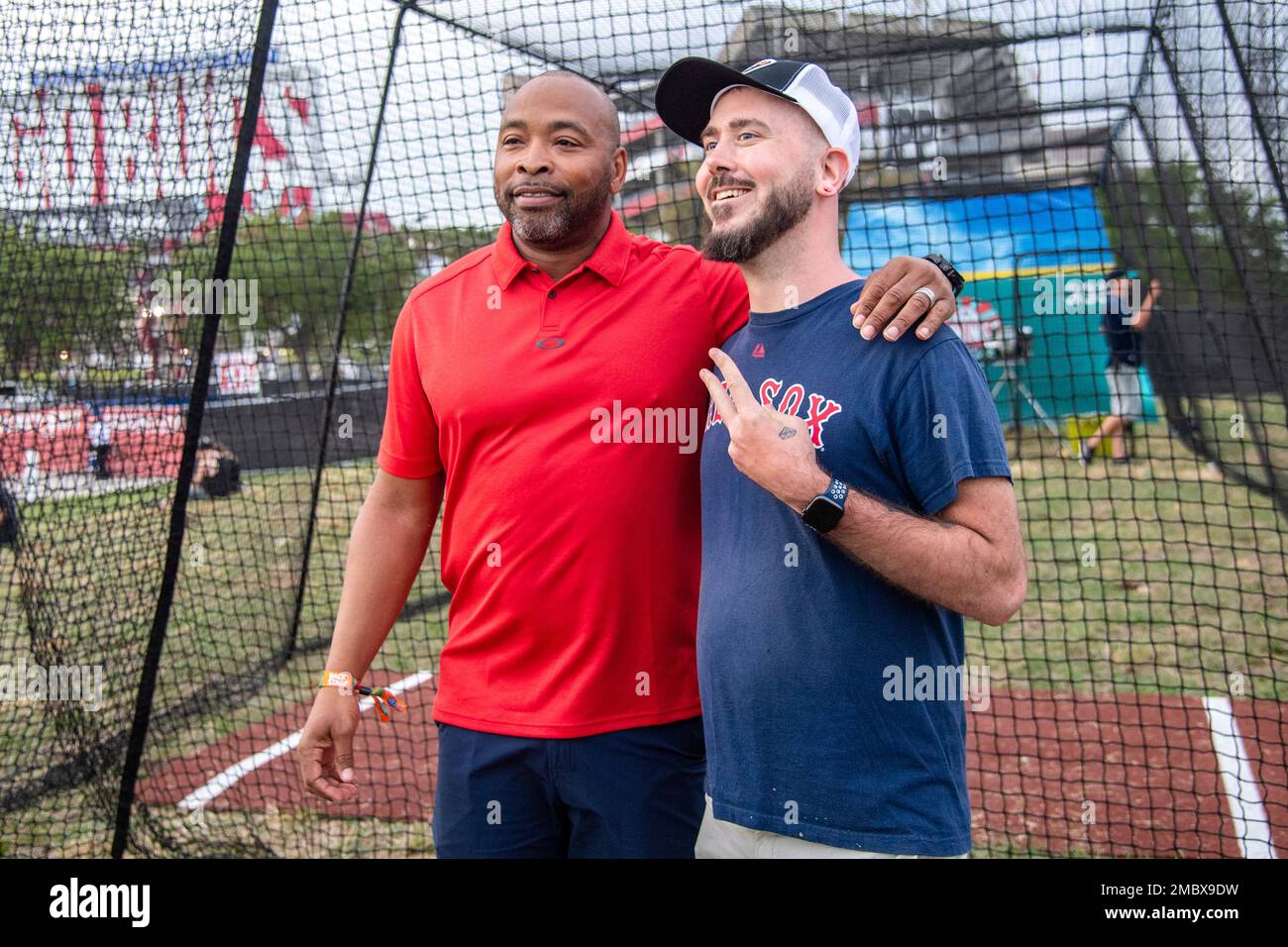 Ray Lankford, left, poses with a fan at the Innings Festival at Raymond ...