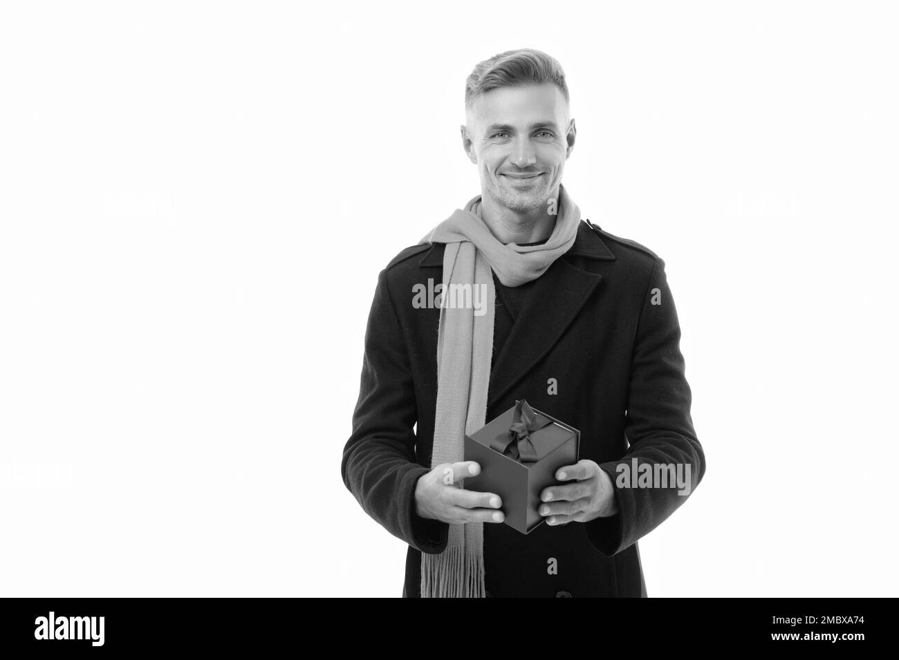 Special present for someone special. Happy man give present box. Gift ...