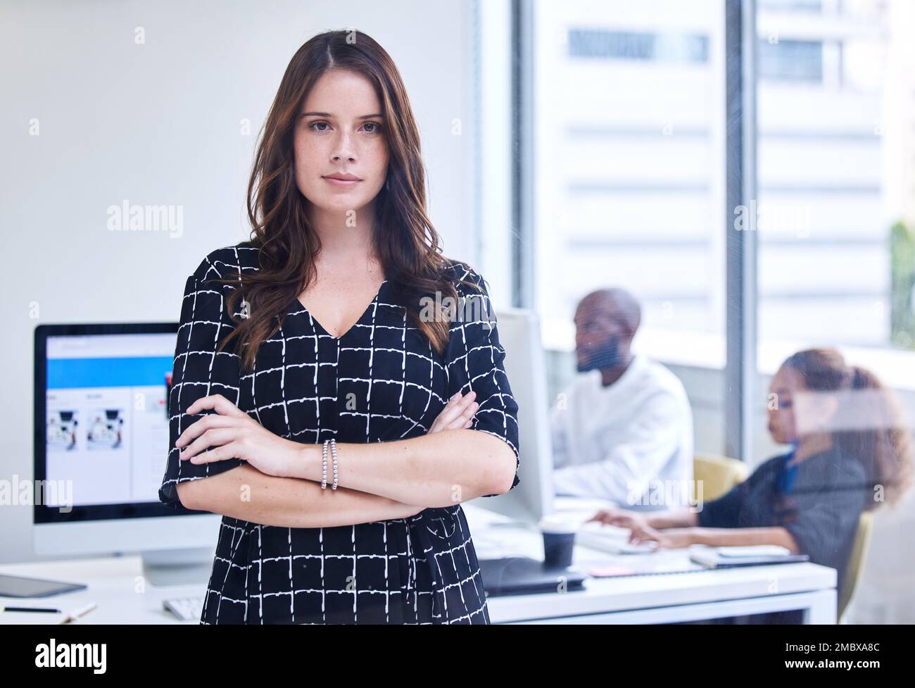 Business woman, focus portrait and leader success for goals management ...