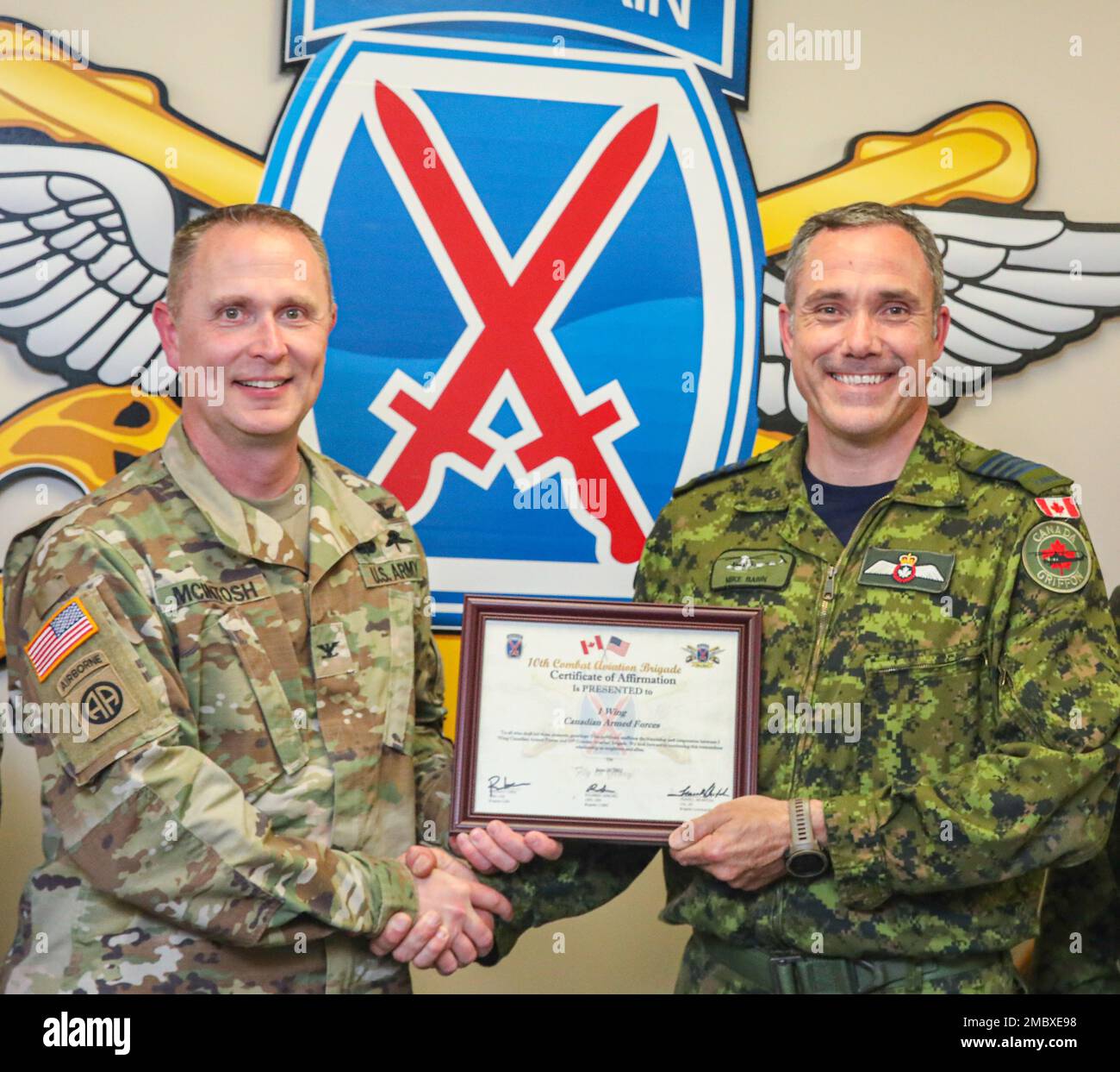 U.S. Army Col. Travis McIntosh, 10th CAB Commander, and Falcon Soldiers ...