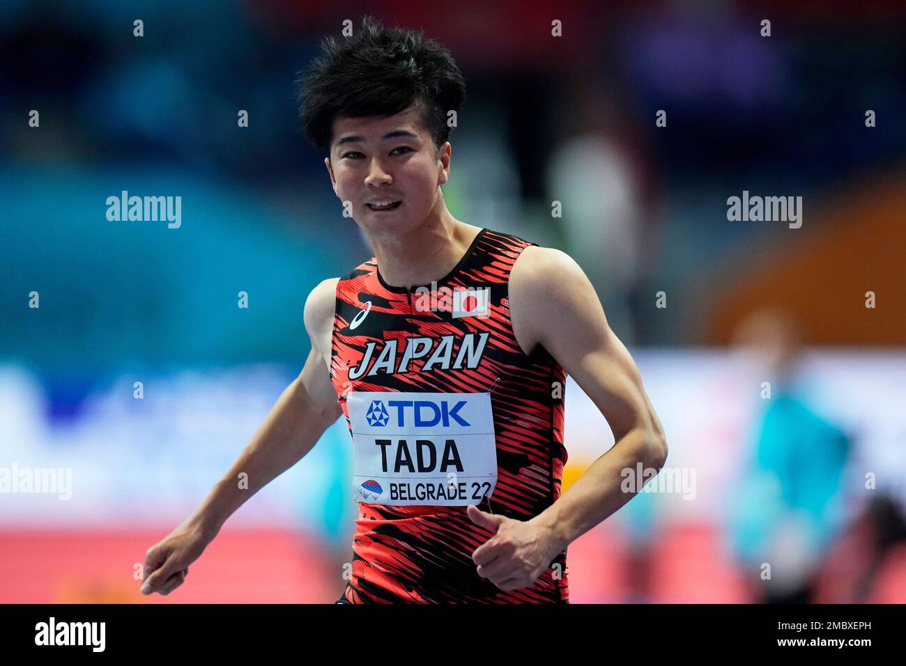 Shuhei Tada, of Japan, finishes a Men's 60 meters heat at the World ...