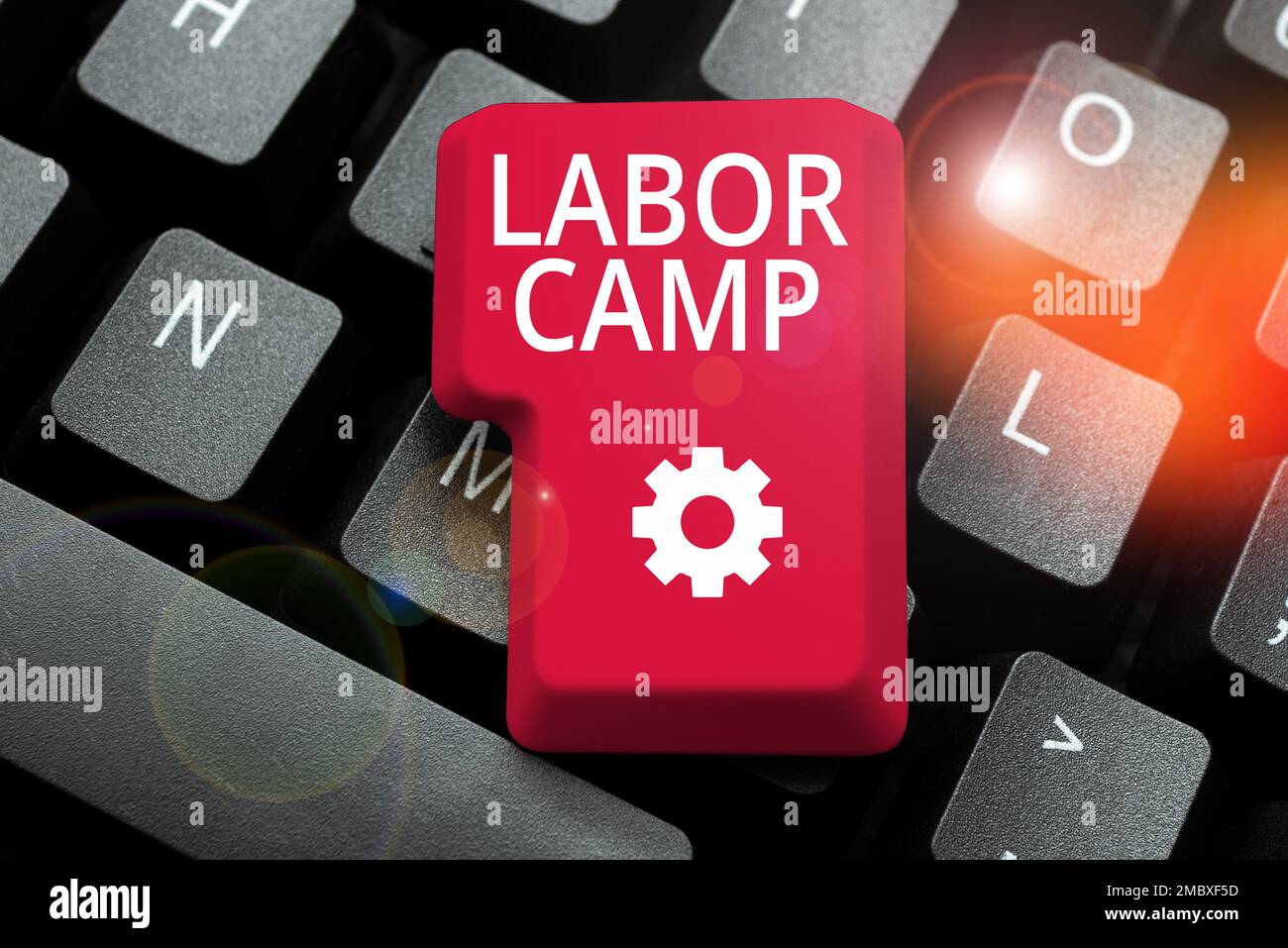 Sign displaying Labor Camp. Word Written on a penal colony where forced ...