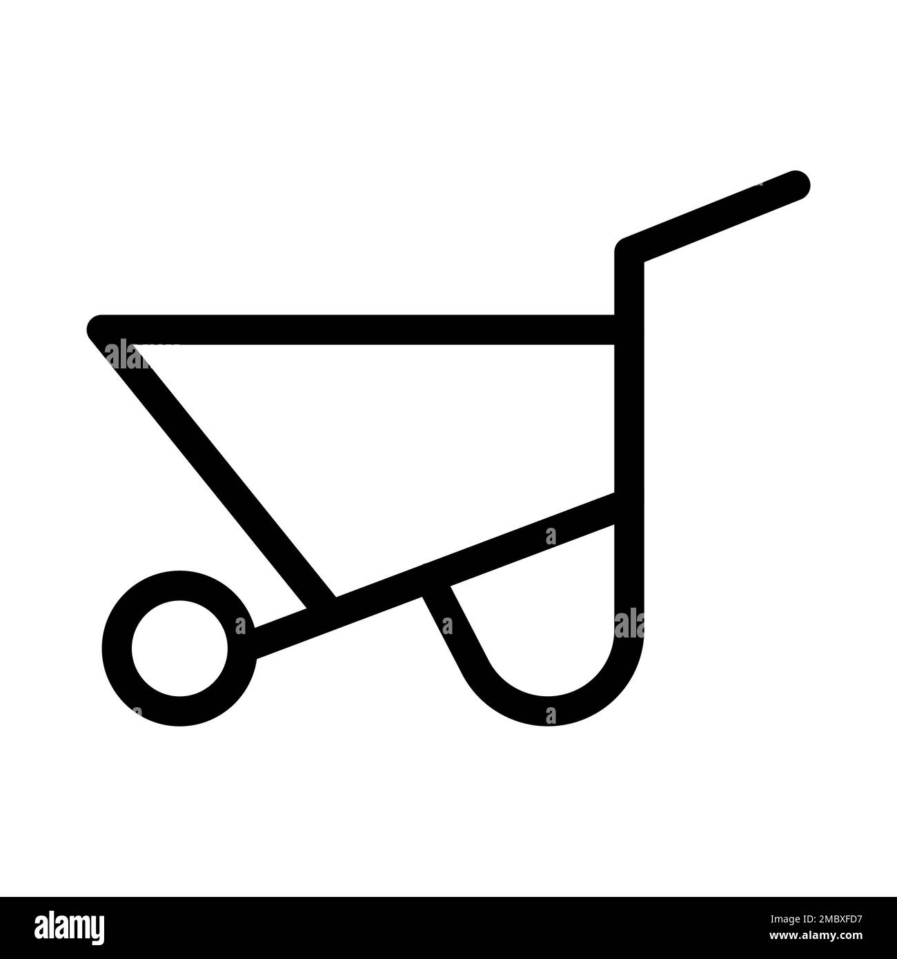 Wheelbarrow line icon isolated on white background. Black flat thin ...