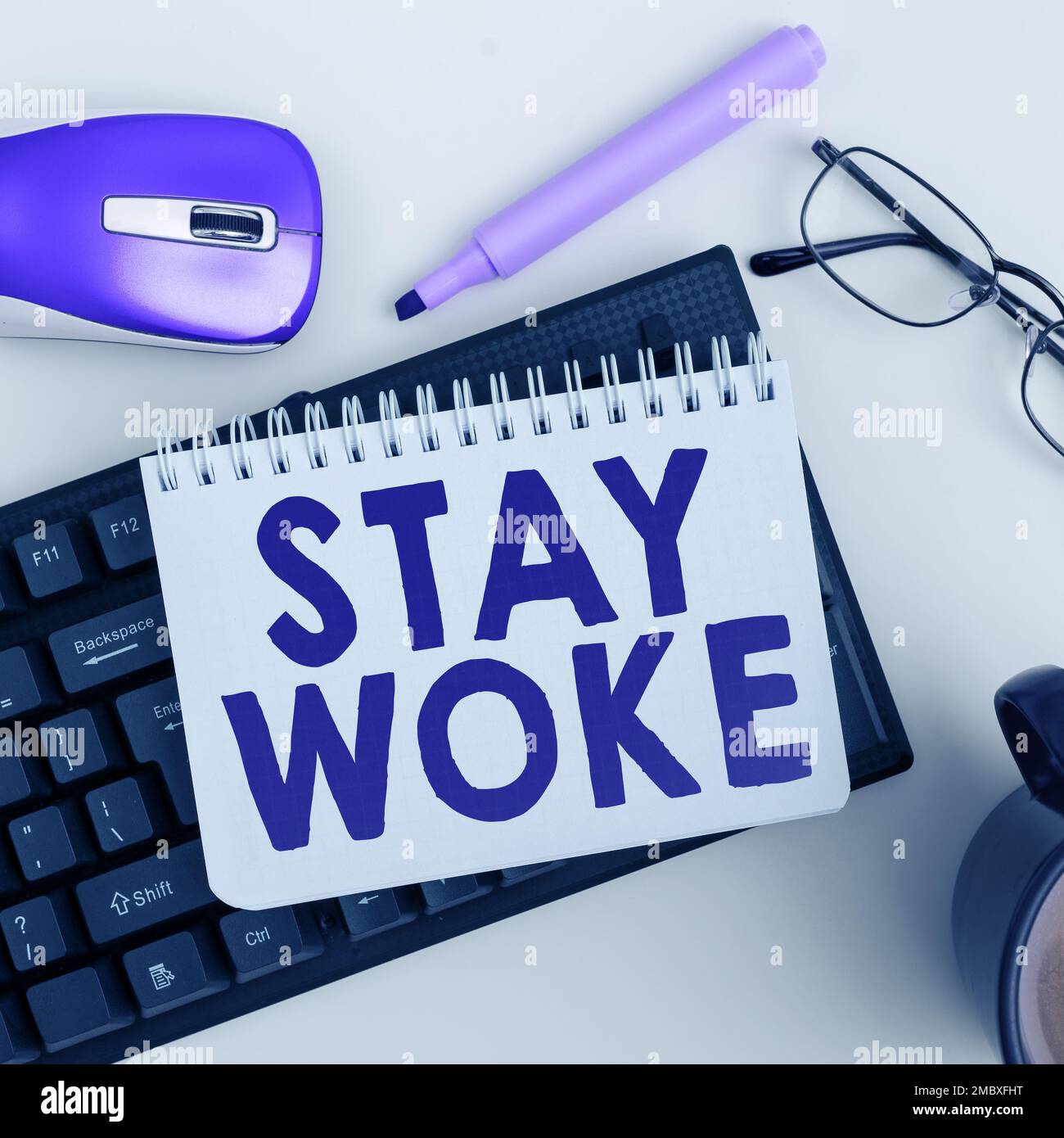 Hand writing sign Stay Woke, Business idea being aware of your ...