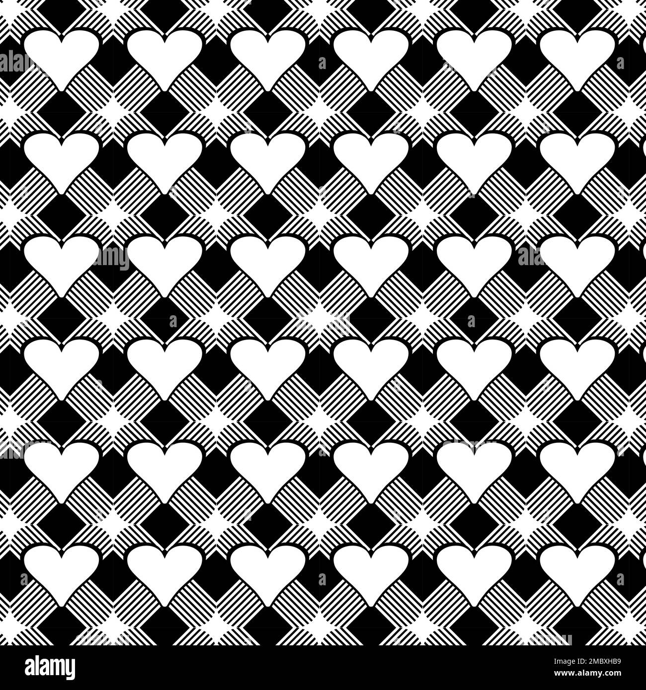 Black And White Retro Heart Pattern With Square Line Box And Grid Stock ...