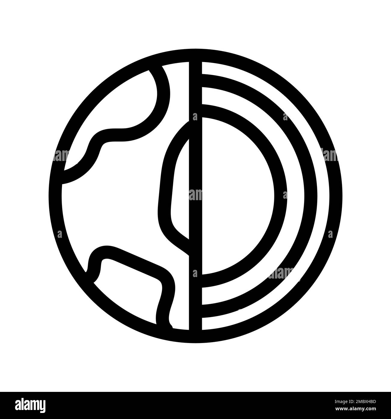 Earth core line icon isolated on white background. Black flat thin icon ...