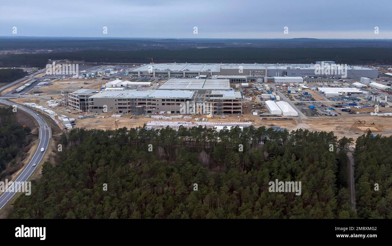 The construction site of the new Tesla Gigafactory for electric cars is ...
