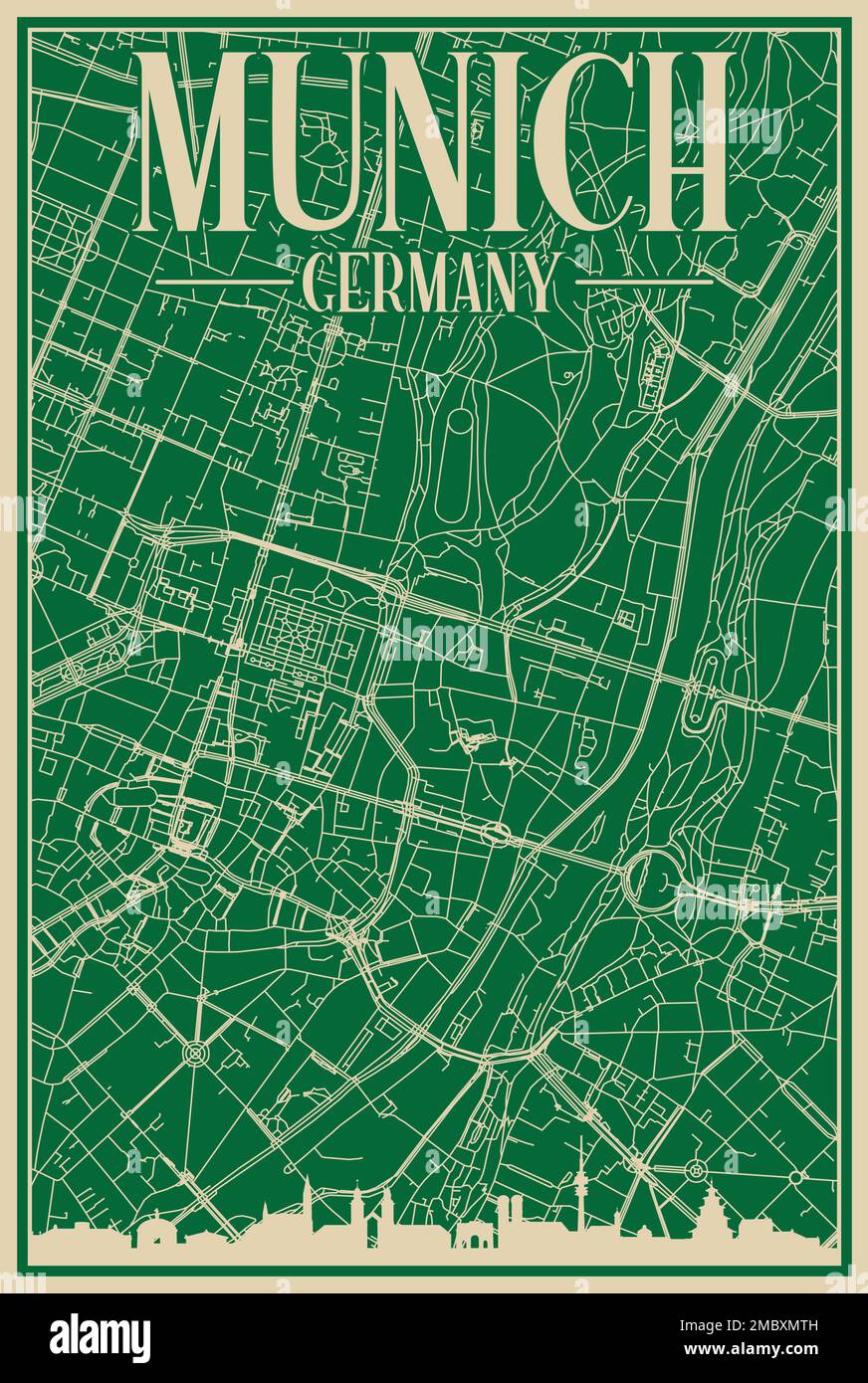 Road network poster of the downtown MUNICH, GERMANY Stock Vector Image ...