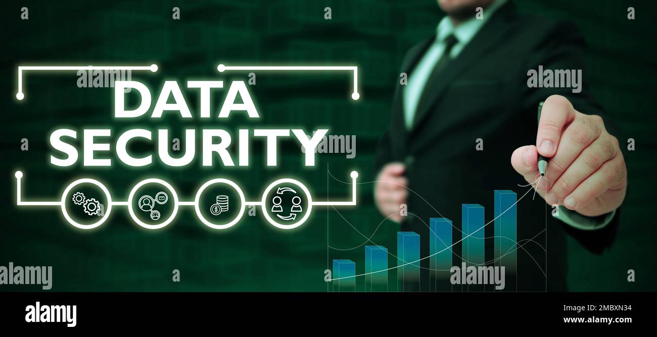 Hand writing sign Data Security. Business concept Confidentiality Disk Encryption Backups ...