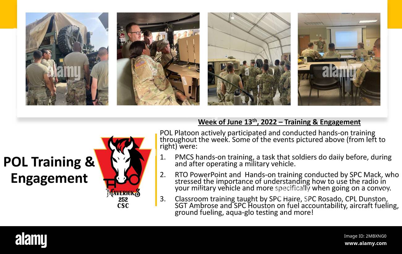 U.S. Soldiers with the 252nd Quartermaster Company provide an update on ...