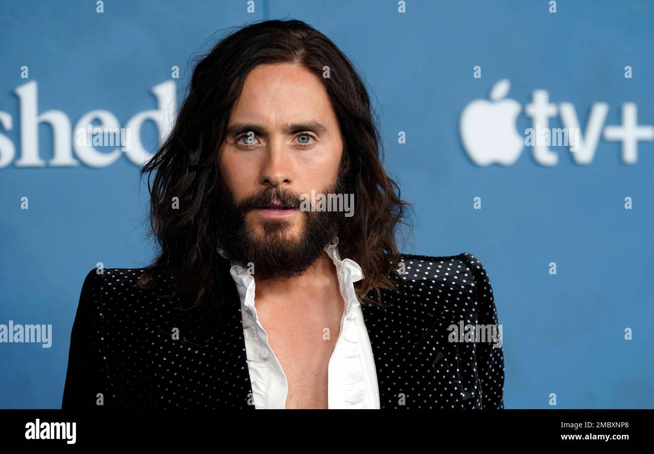 Jared Leto poses at the global premiere of the Apple TV+ miniseries ...