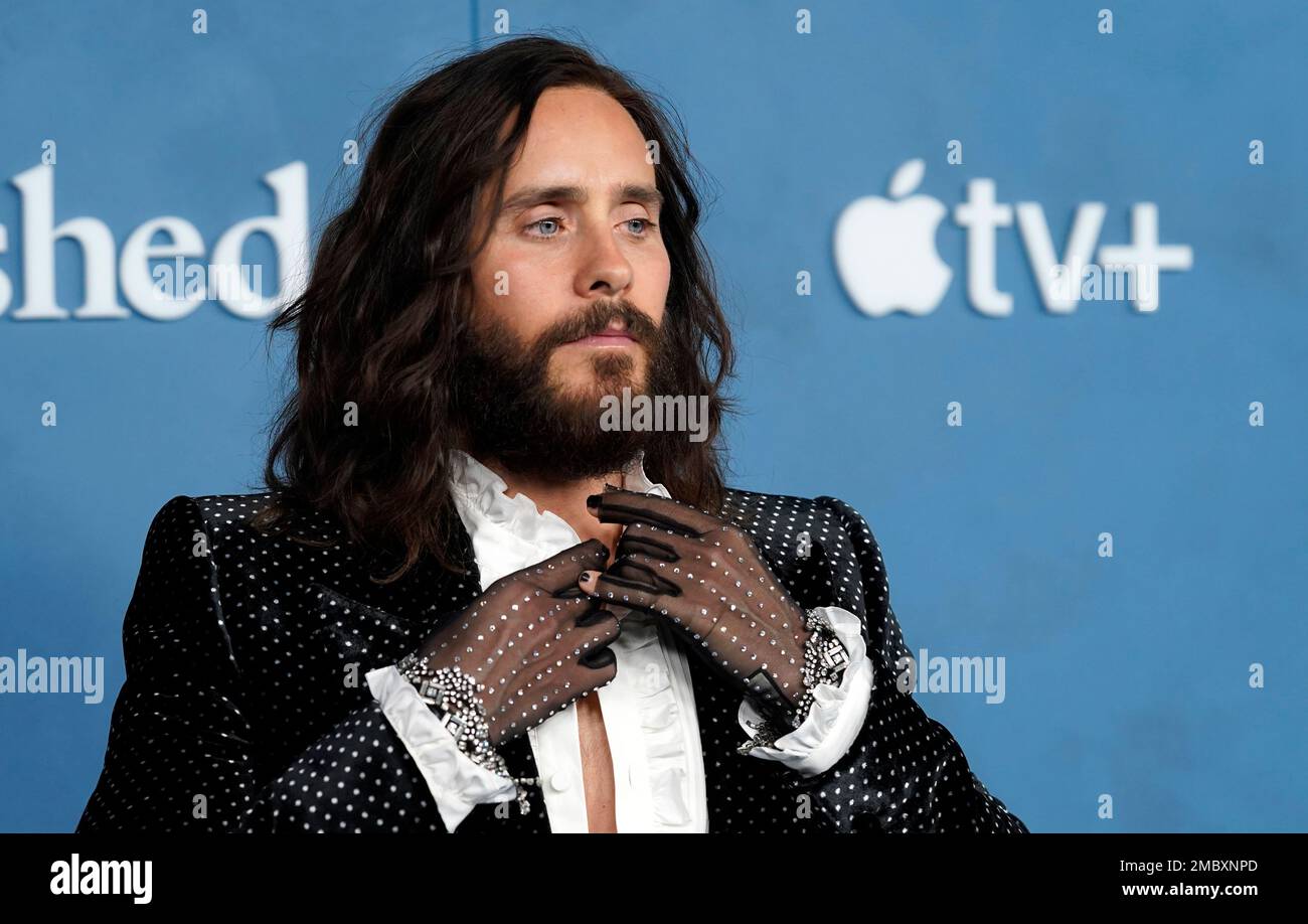 Jared Leto poses at the global premiere of the Apple TV+ miniseries ...