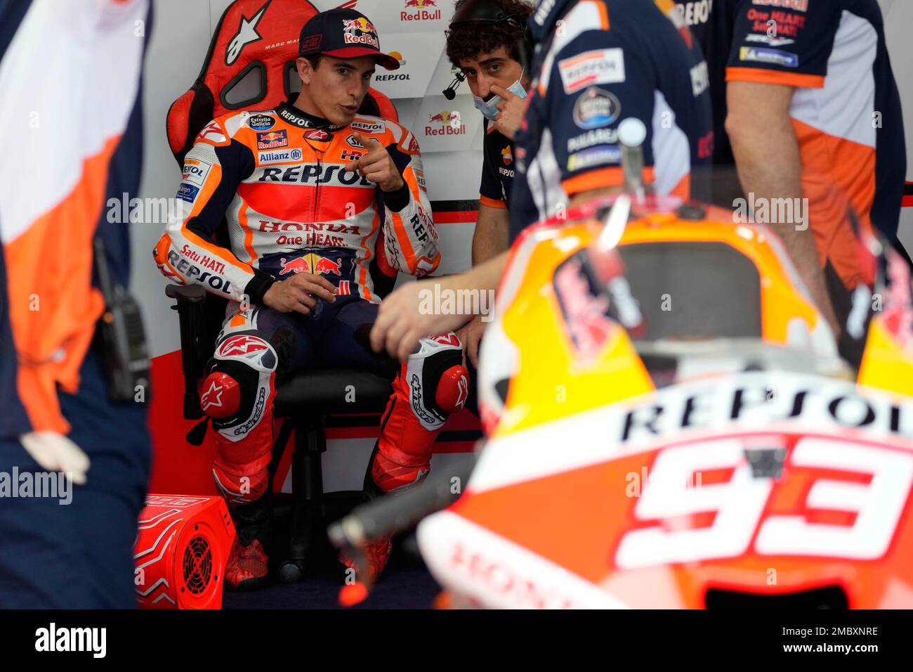 Spanish rider Marc Marquez of Repsol Honda team prepares before the ...