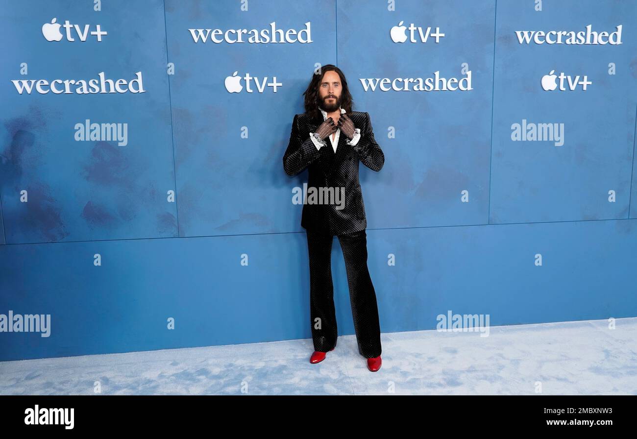 Jared Leto poses at the global premiere of the Apple TV+ miniseries ...