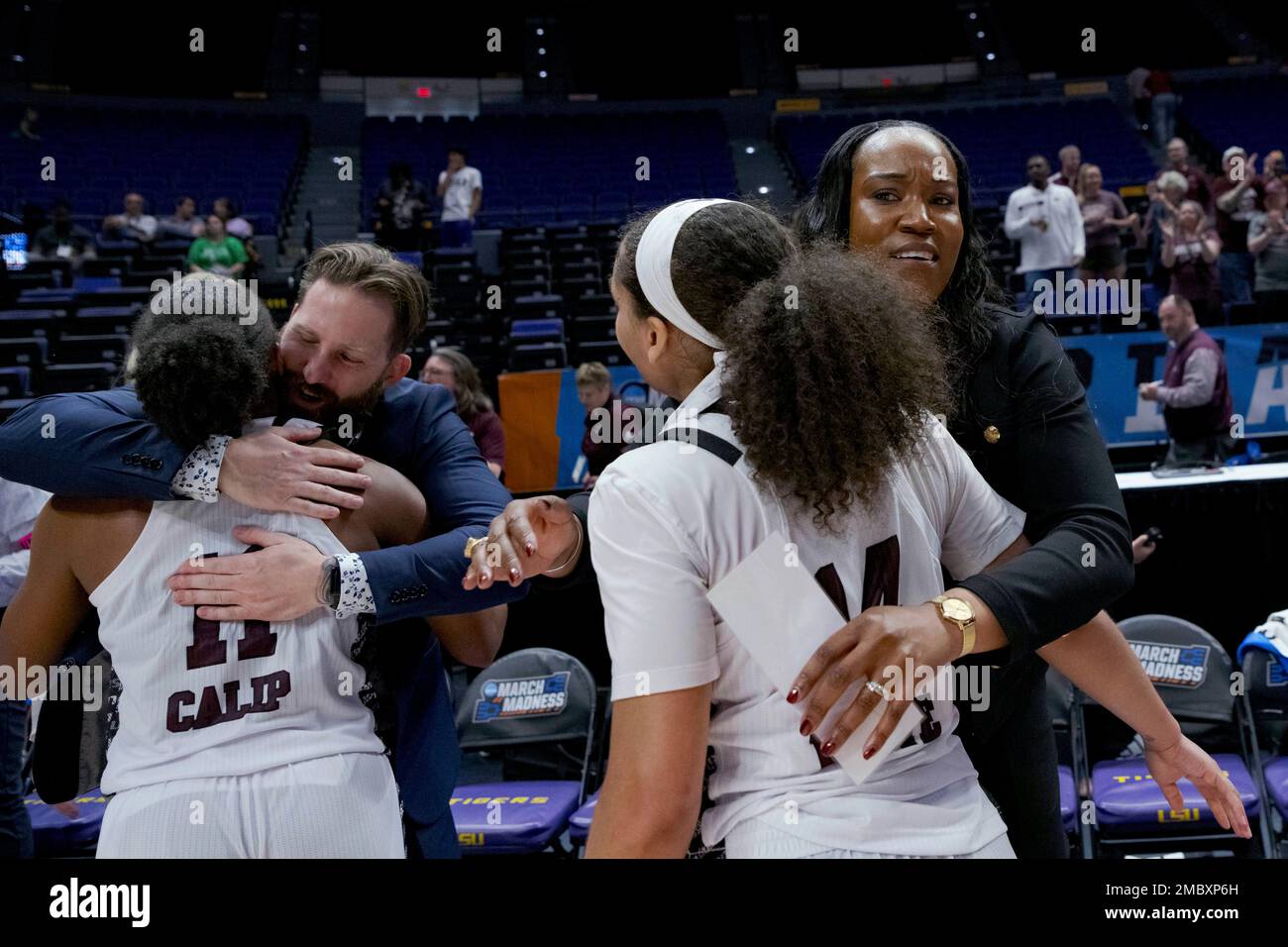 Missouri State coach Amaka Agugua-Hamilton, right, hugs guard Mariah ...