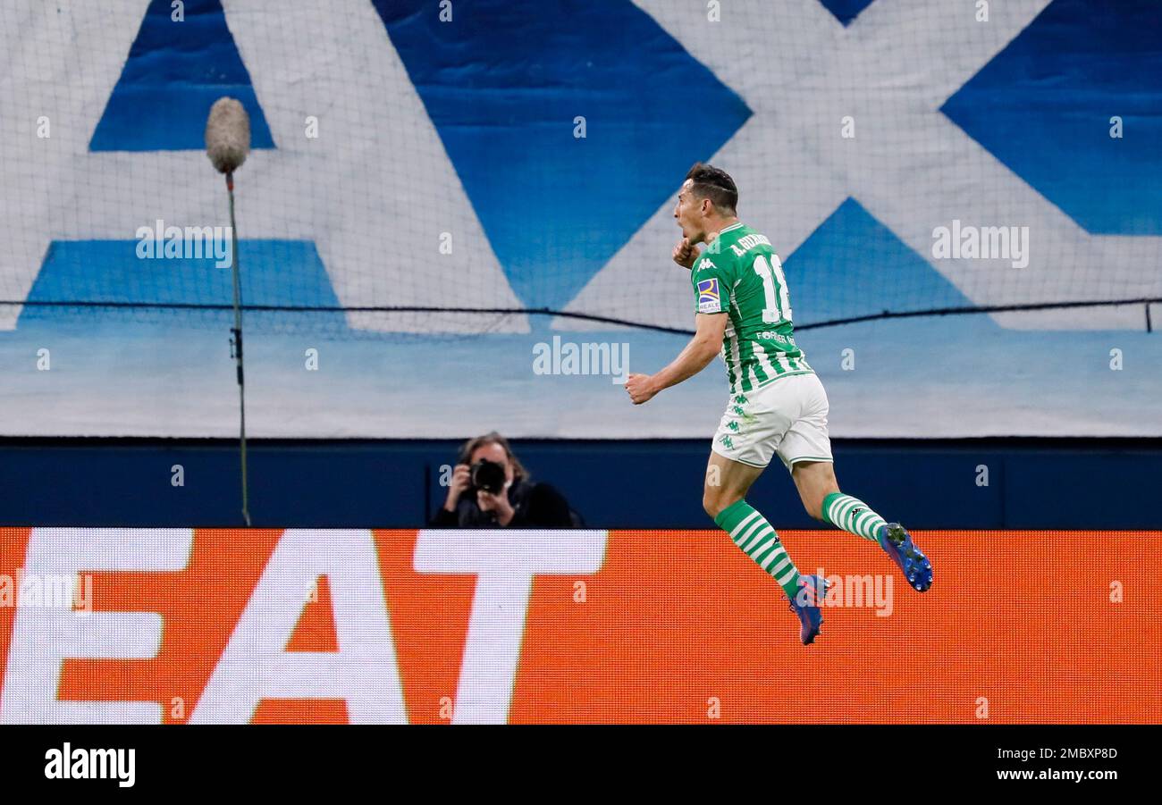 FILE - Betis' Andrés Guardado celebrates after scoring his side's third ...