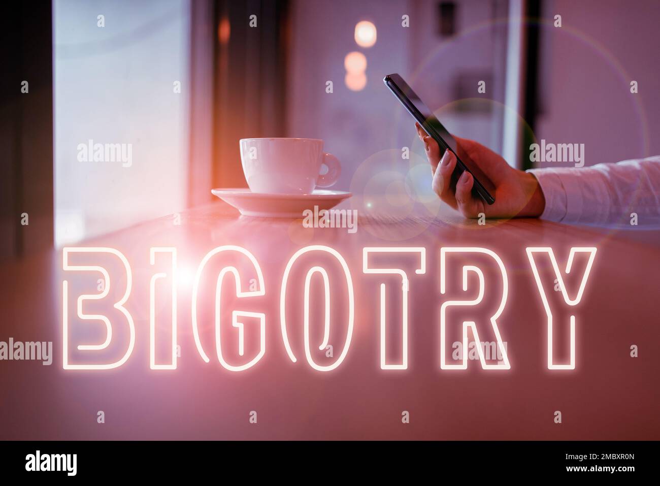 Text caption presenting Bigotry. Word Written on obstinate or ...
