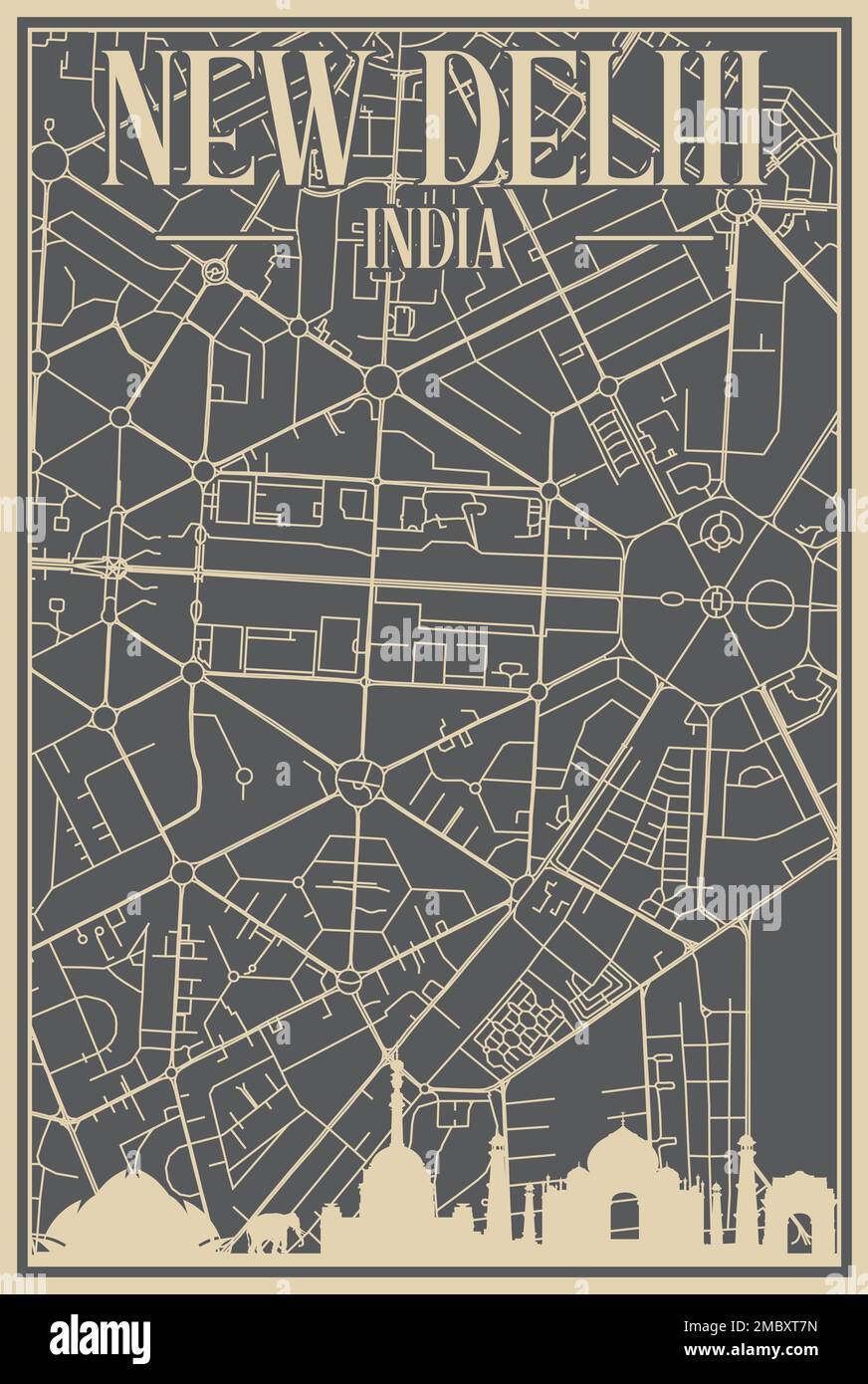 Road network poster of the downtown NEW DELHI, INDIA Stock Vector Image ...