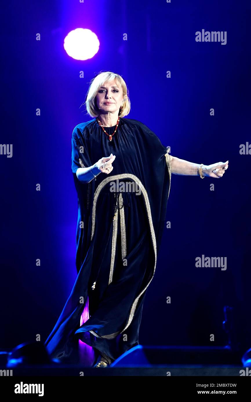 Iranian pop star Googoosh performs during a concert at the Dubai Expo ...
