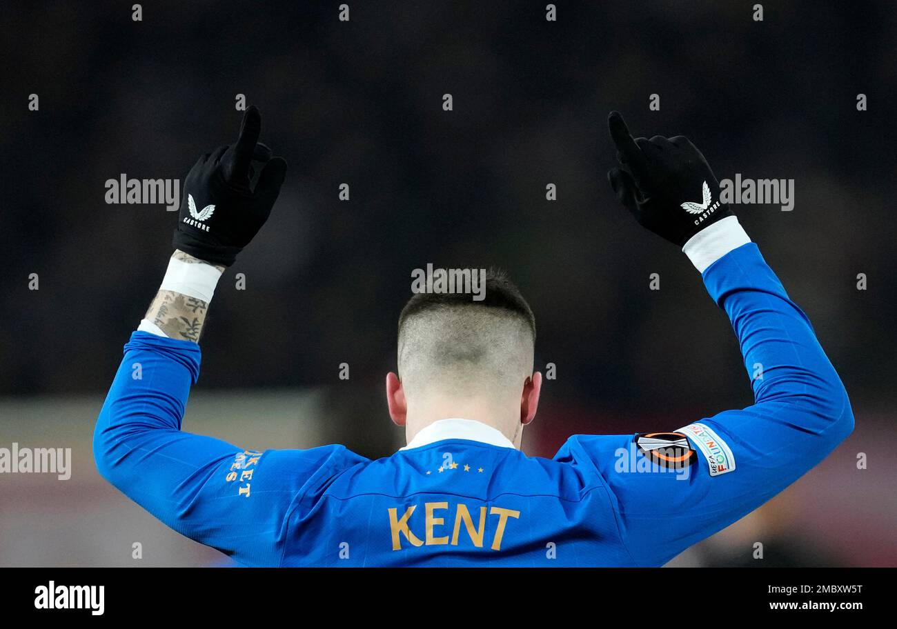 Rangers' Ryan Kent celebrates after scoring his side's opening goal ...