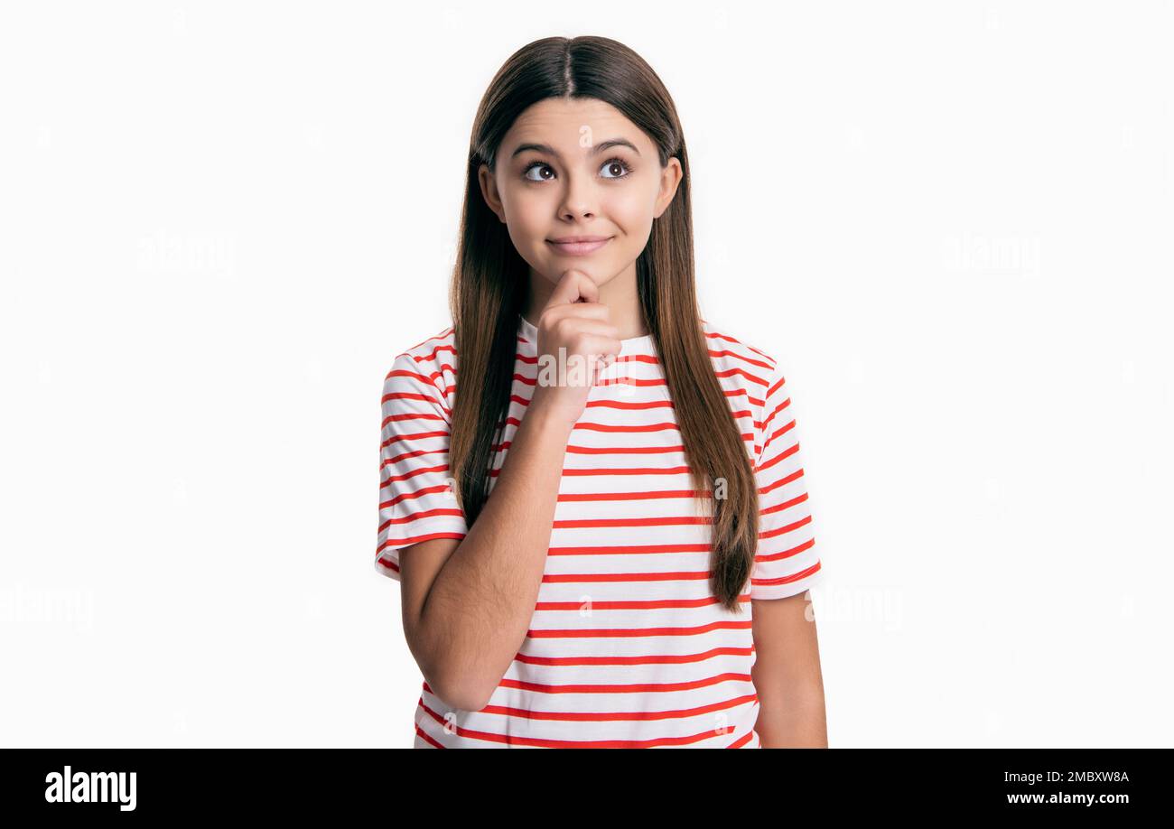 thoughtful teen girl in tshirt. thoughtful teen girl express emotions ...
