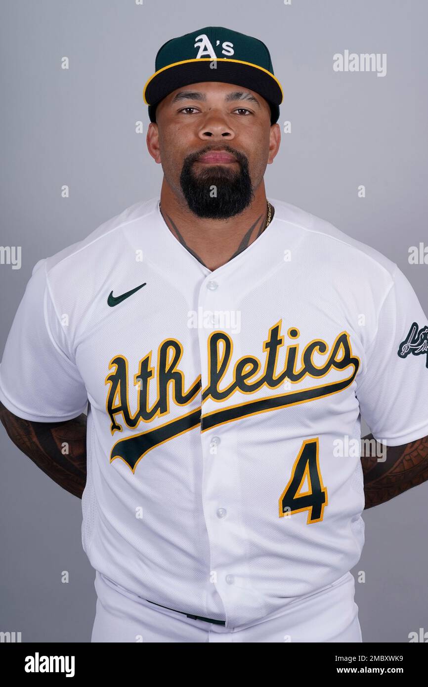 This is a 2022 photo of Eric Thames of the Oakland Athletics baseball ...