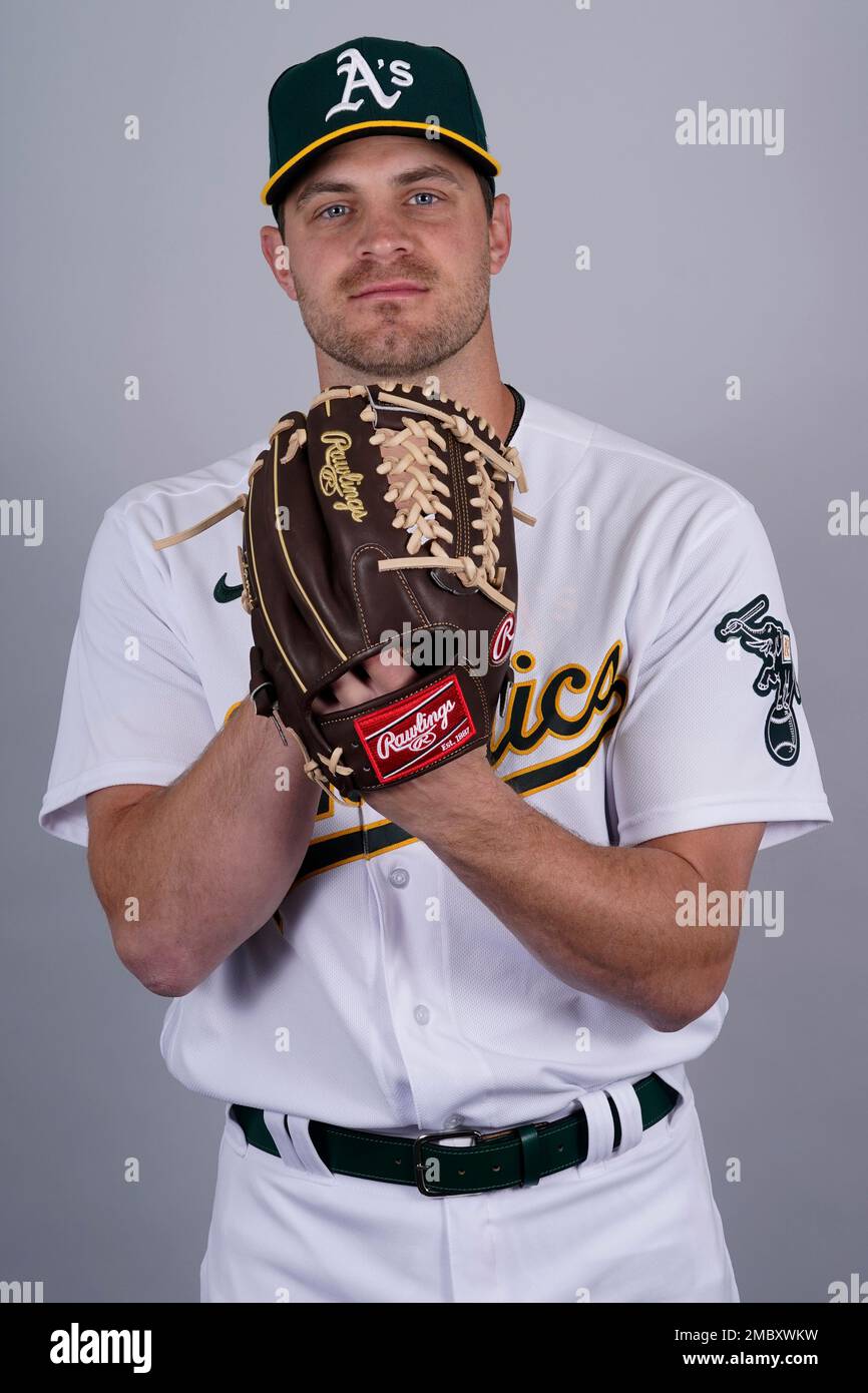 This is a 2022 photo of Justin Grimm of the Oakland Athletics baseball ...