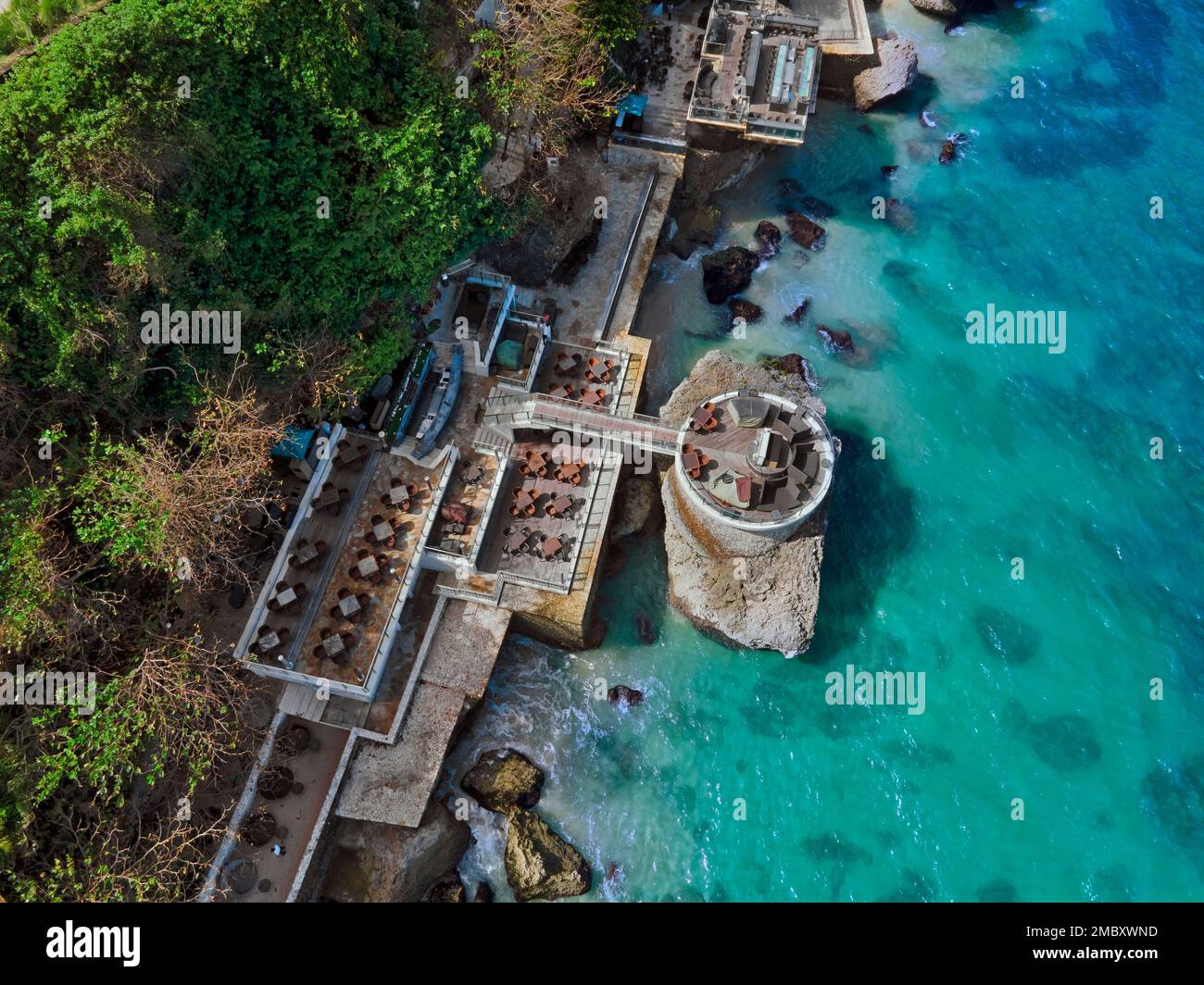 Aerial view of ocean coastline and cafe Stock Photo - Alamy