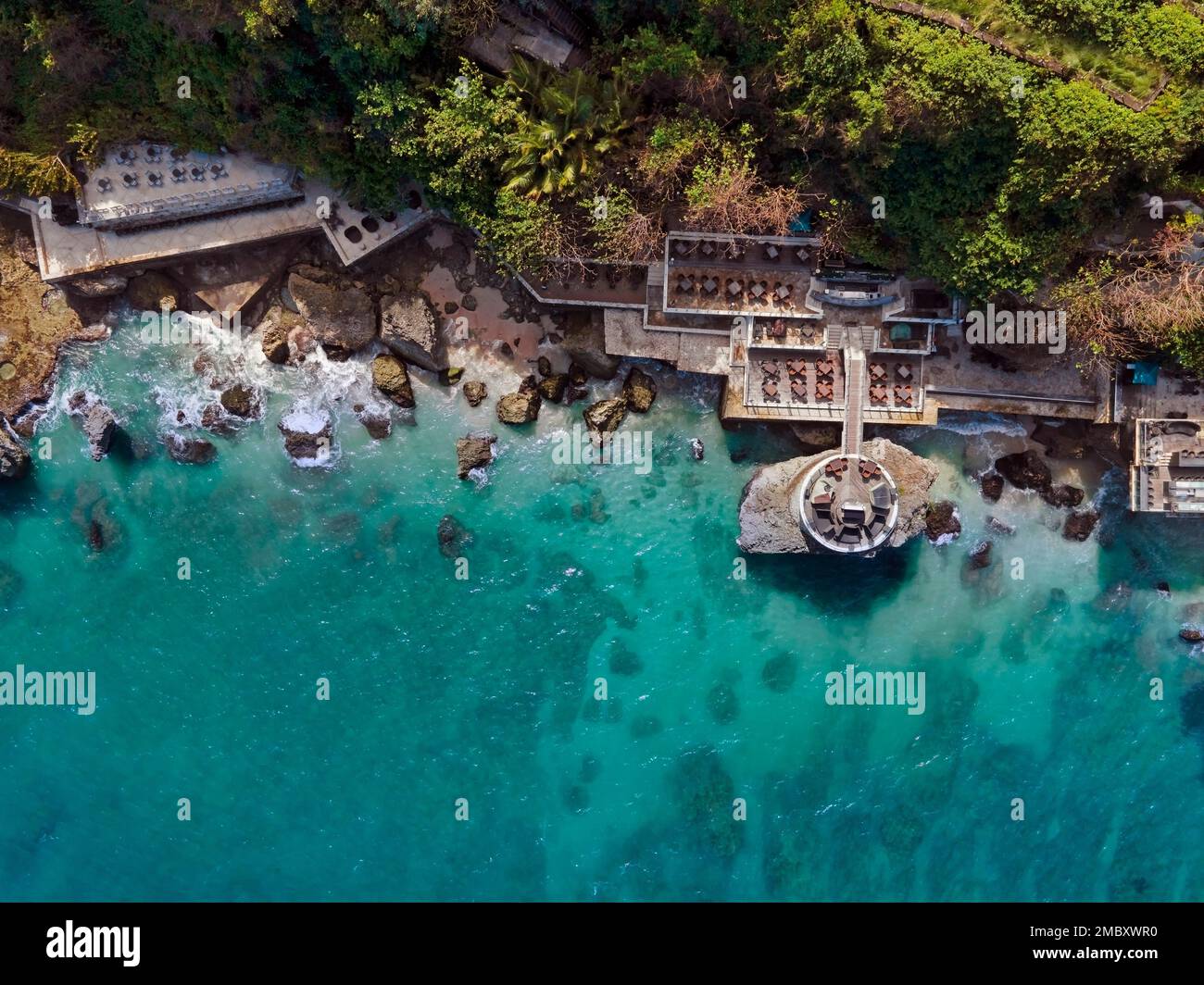 Aerial view of ocean coastline and cafe Stock Photo - Alamy