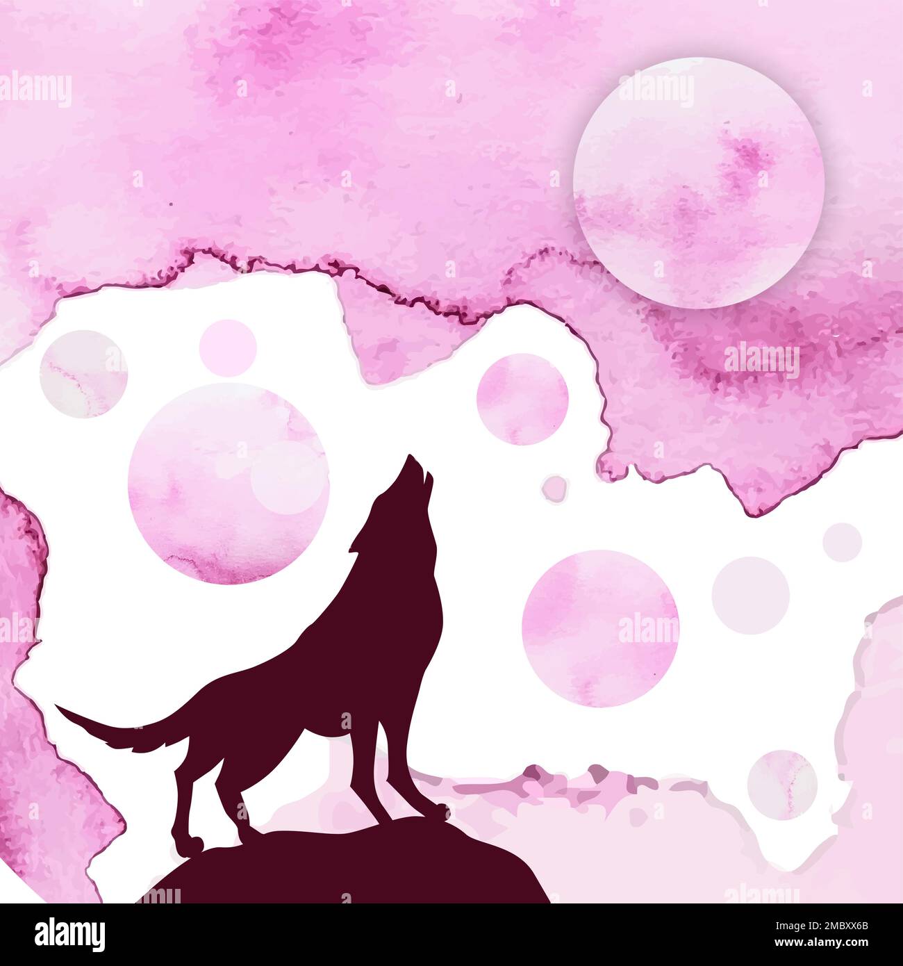 Pink abstract wolf howling at the moon. Vector illustration Stock ...