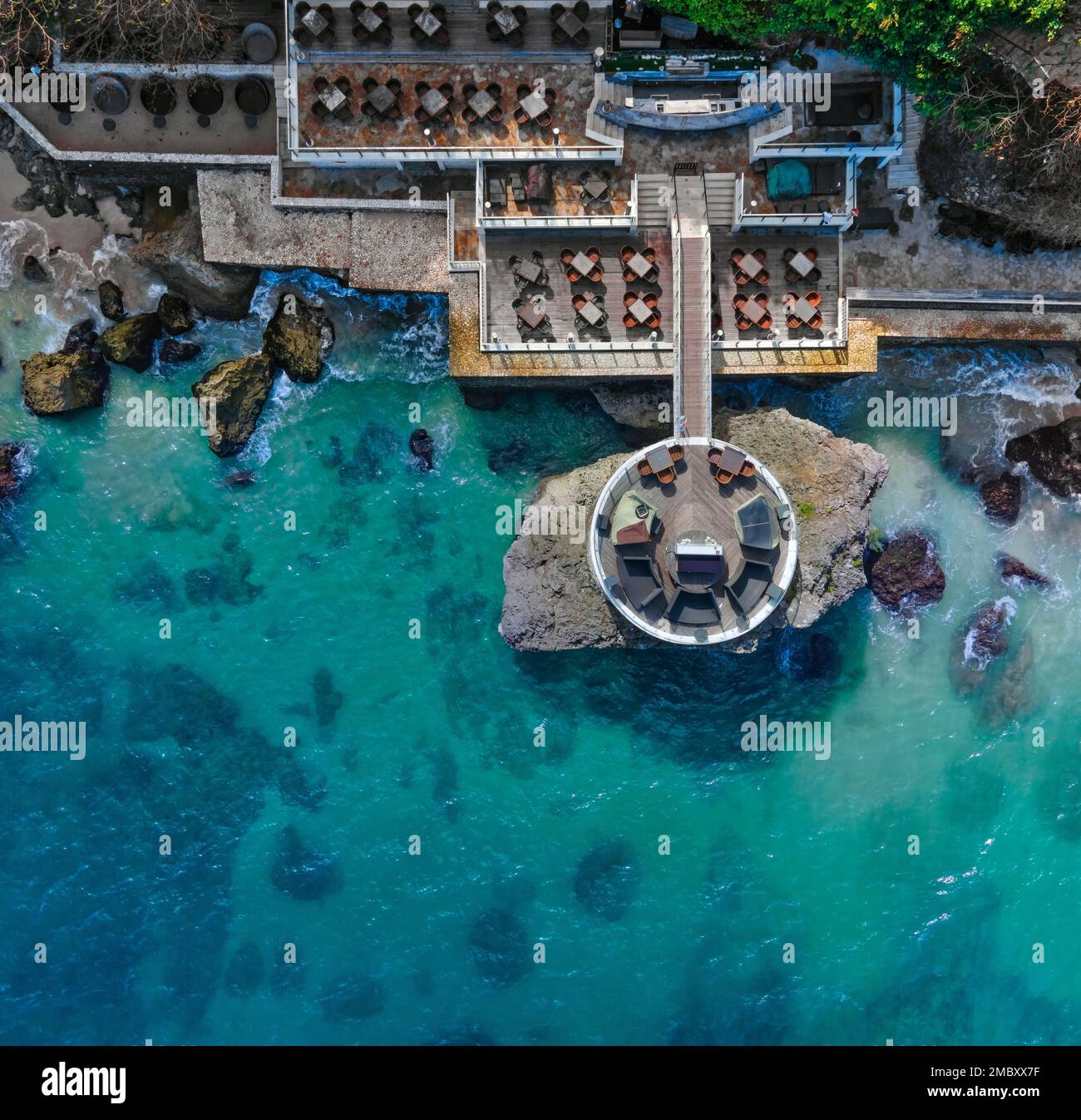 Aerial view of ocean coastline and cafe Stock Photo - Alamy