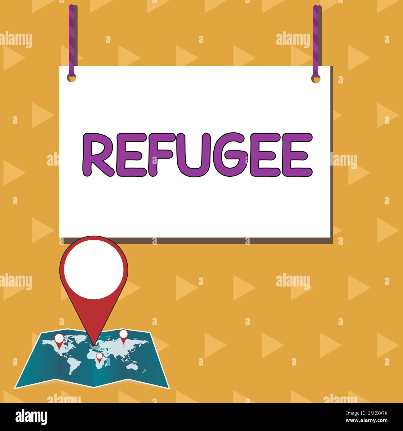 Text caption presenting Refugee. Word Written on refer to movements of ...