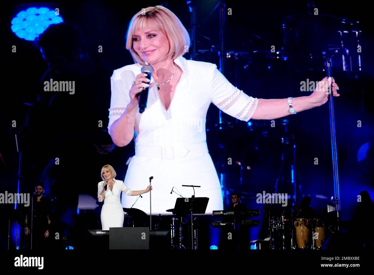 Iranian pop star Googoosh performs during a concert at the Dubai Expo ...