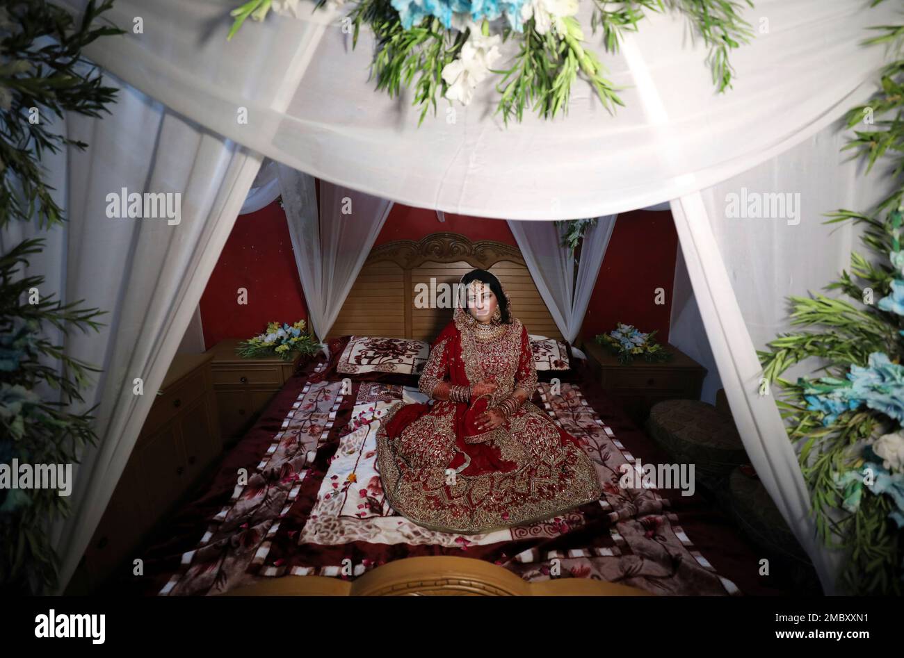 Pakistani bride Musfira Shams, poses for photograph at her husband home ...
