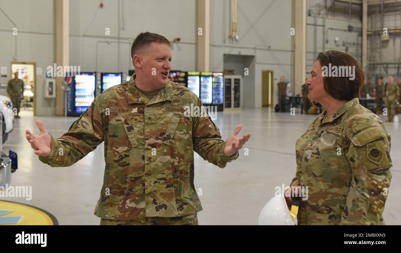 U.S. Air Force Brig. Gen. William Kale III, Air Force Director of Civil Engineers, talks with ...