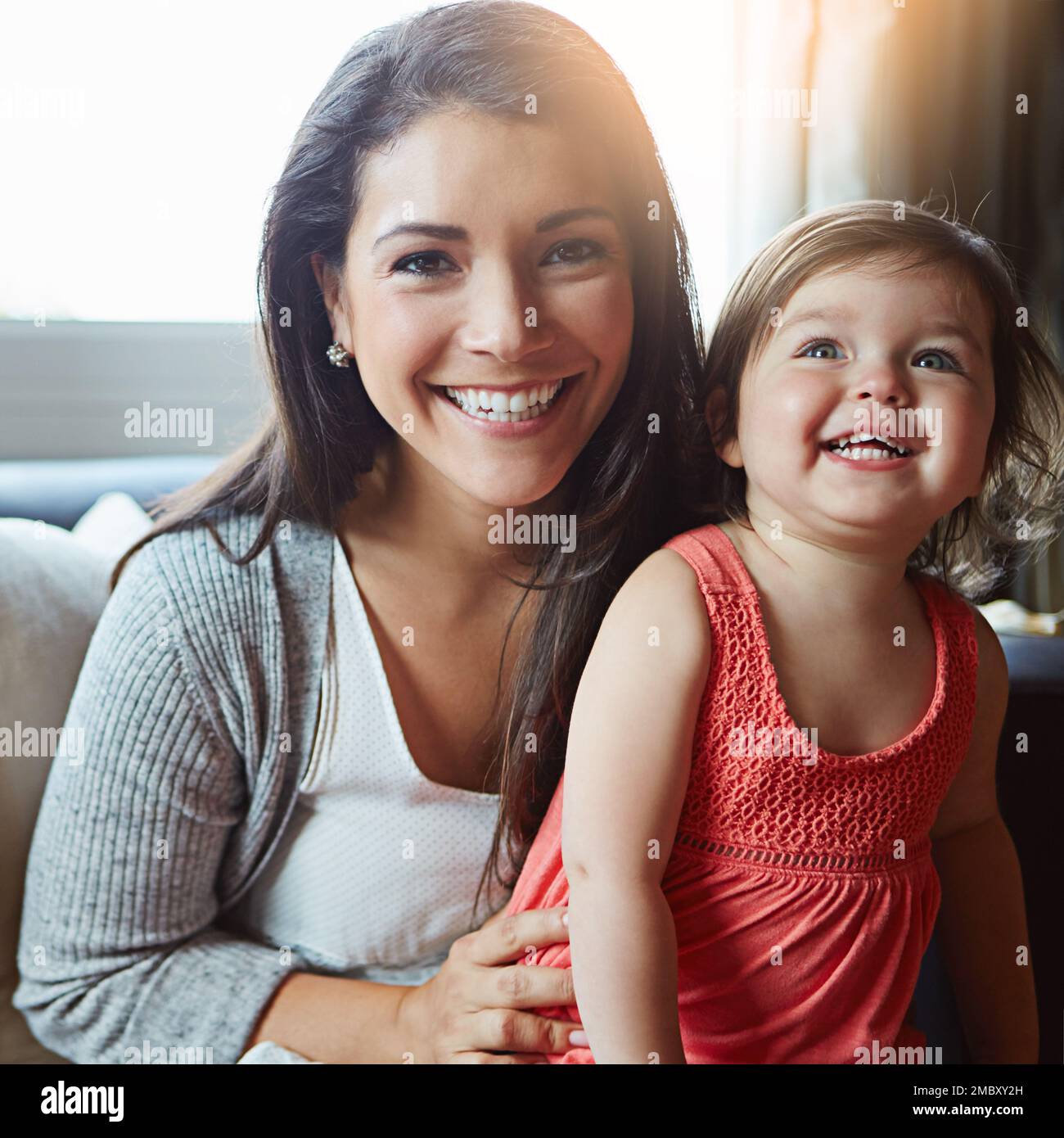 Mother, child and happy portrait together on sofa in living room for ...