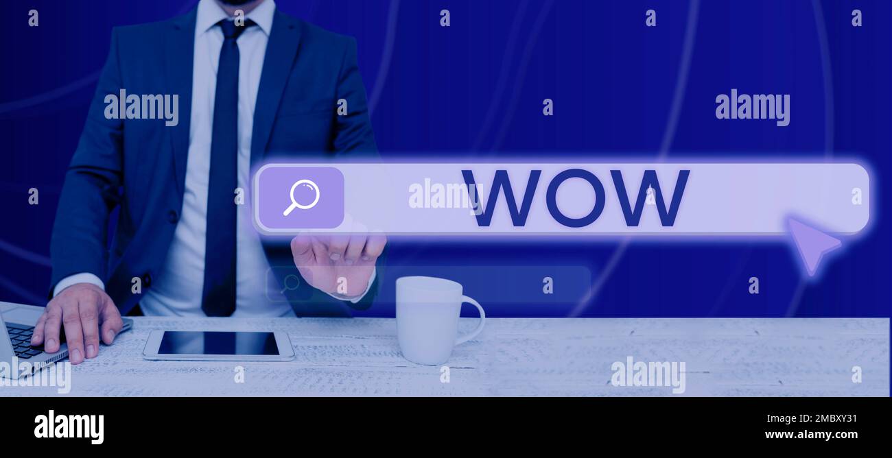 Hand writing sign Wow. Internet Concept Expressing astonishment and awe ...