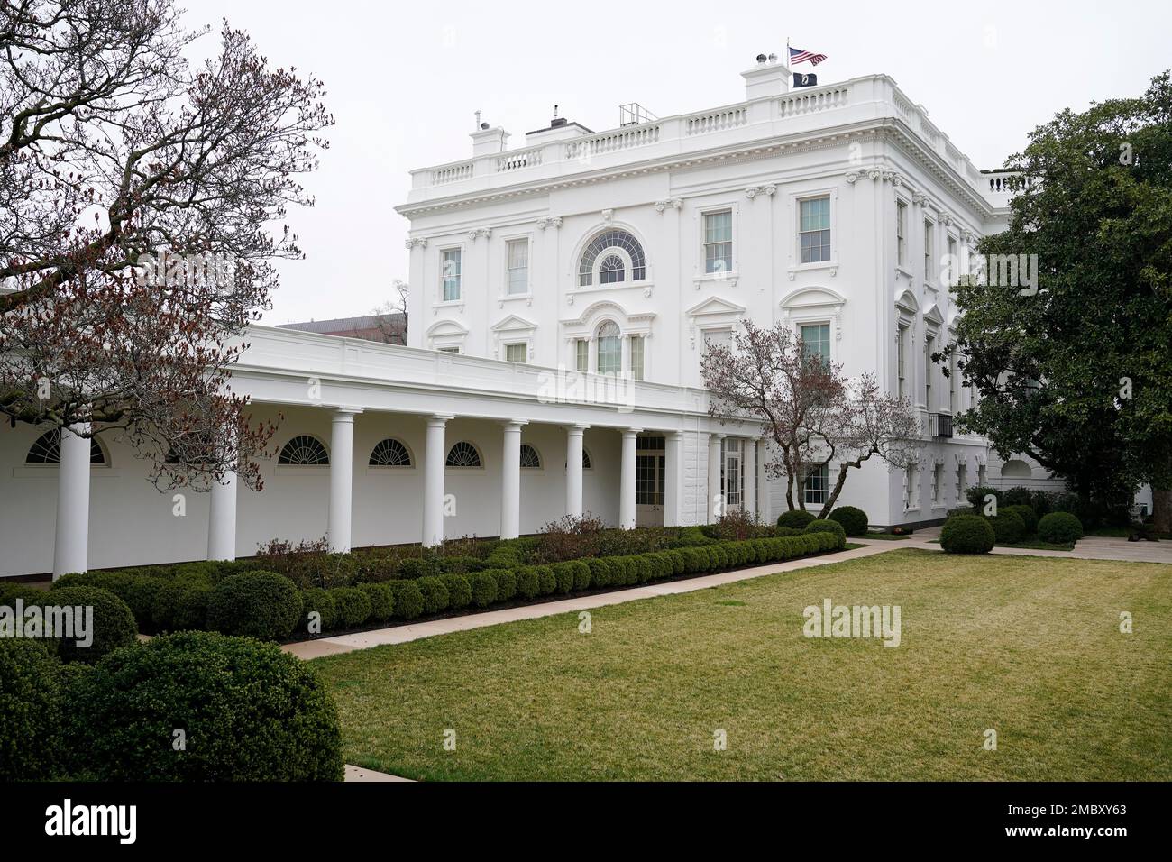 The Executive Residence, West Wing Colonnade and Rose Garden of the ...
