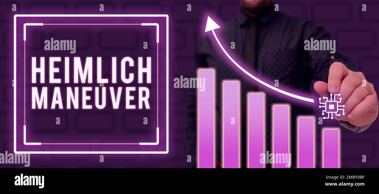 Hand writing sign Heimlich Maneuver. Concept meaning application of ...