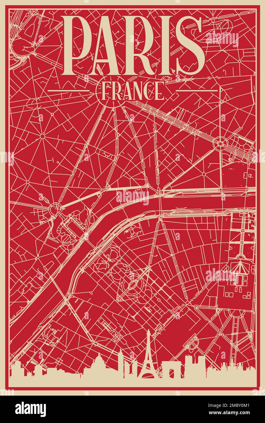 Road network poster of the downtown PARIS, FRANCE Stock Vector Image ...