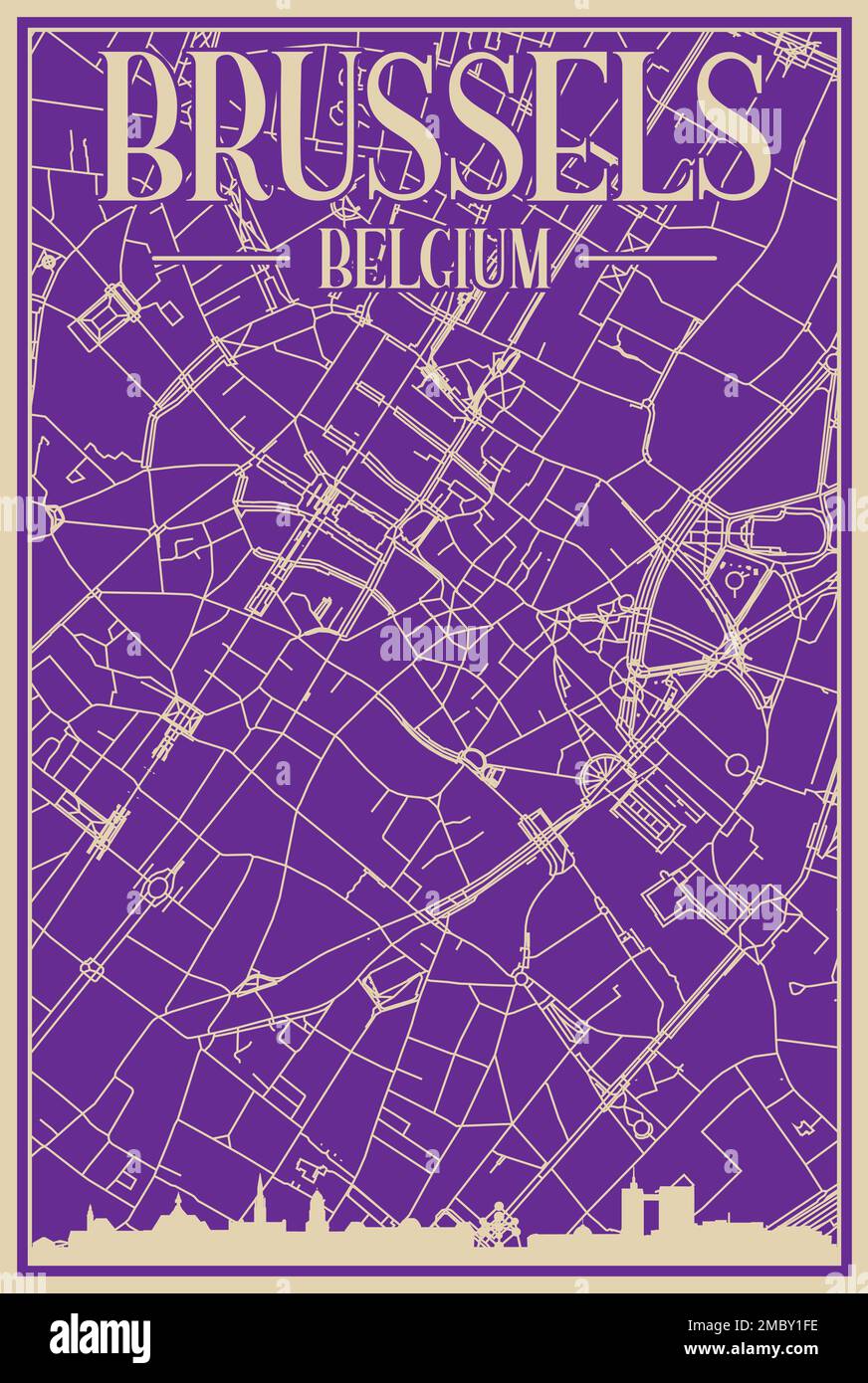 Road network poster of the downtown BRUSSELS, BELGIUM Stock Vector ...