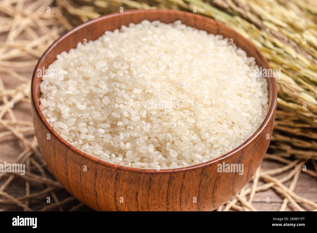White rice, Masu and ears of rice on a white background Stock Photo - Alamy