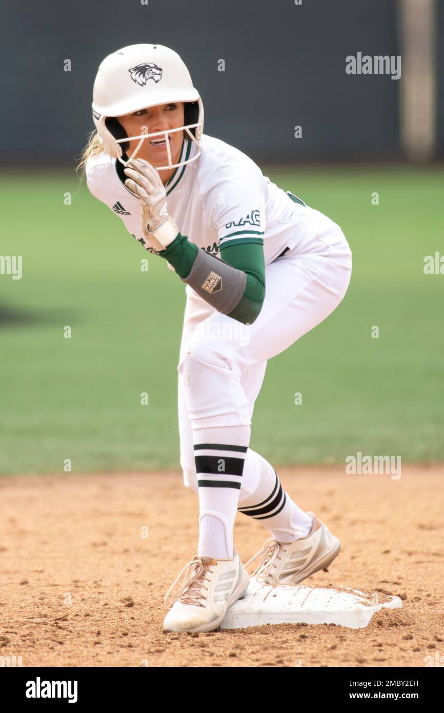 Utah Valley outfielder Madison Carr (19) looks to run during an NCAA ...