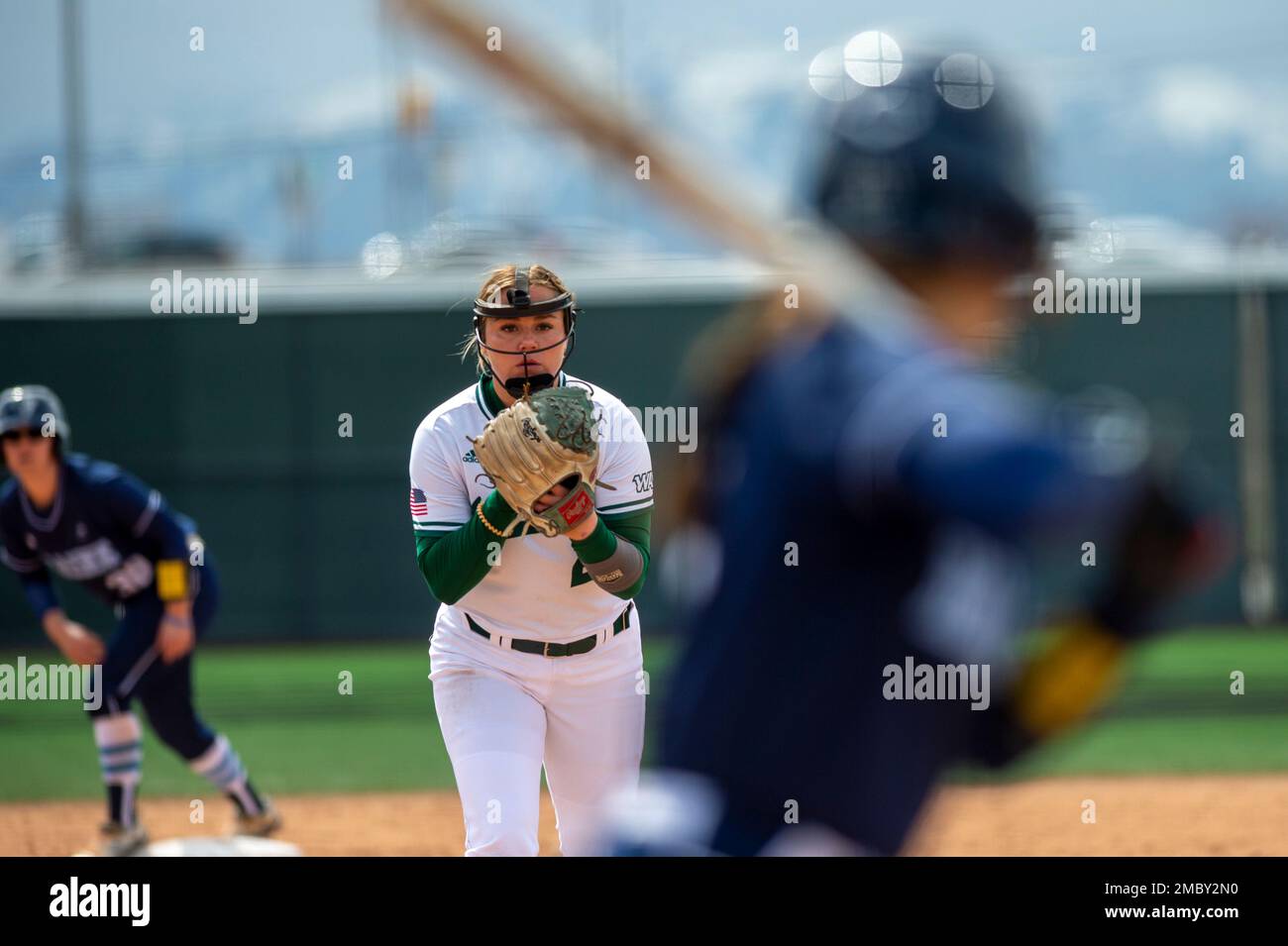 Utah Valley starting pitcher Brooke Carter (28) looks to pitch during ...
