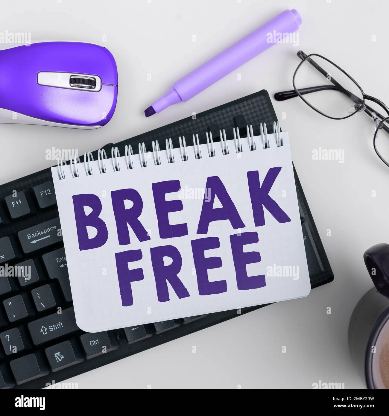 Text caption presenting Break Free. Concept meaning another way of ...