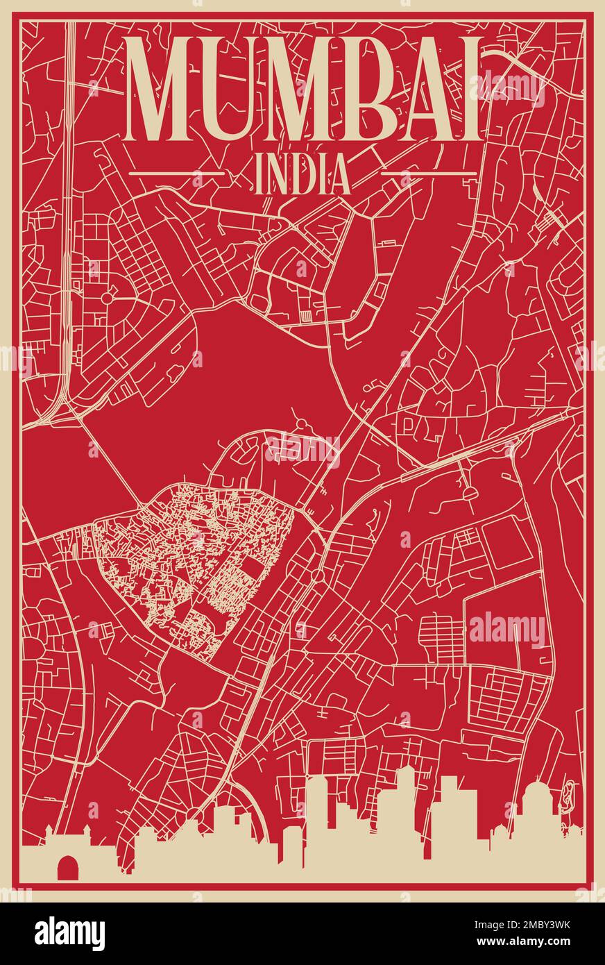 Road network poster of the downtown MUMBAI, INDIA Stock Vector Image ...