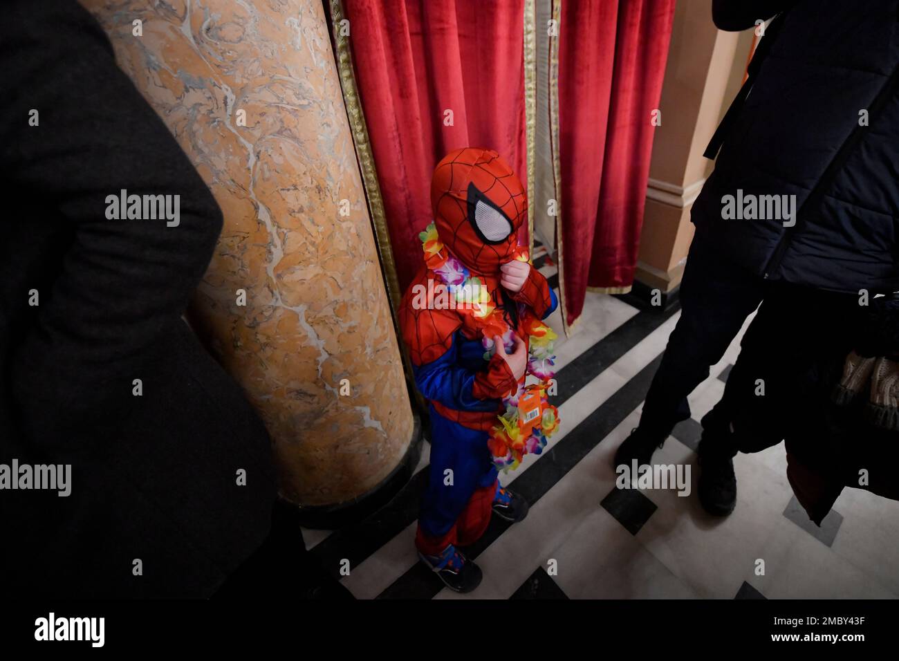 A child wearing a Spiderman costume reacts as Romania's Jewish ...